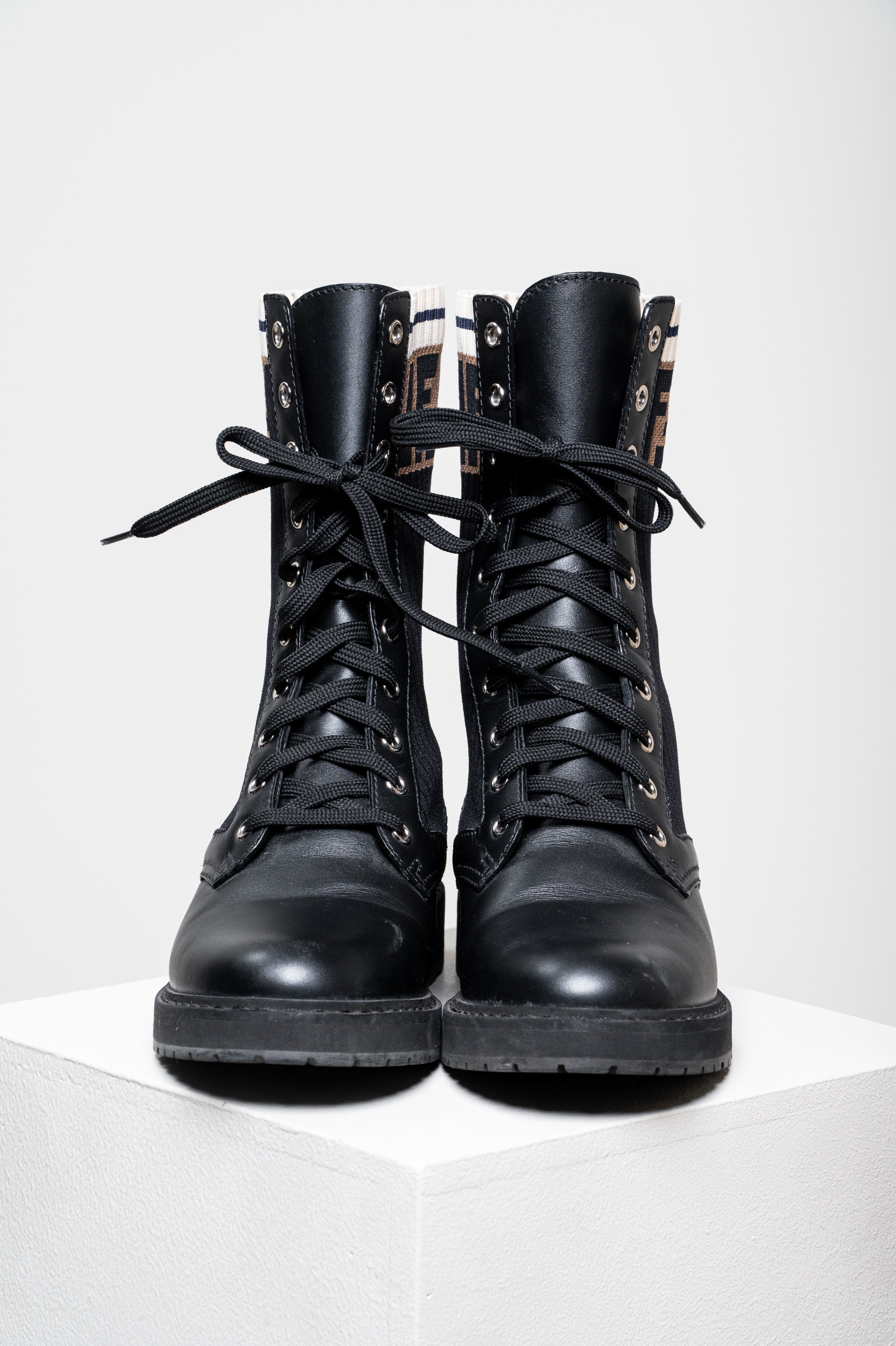 Black Leather / Fabric Rockoko Monogram Boots – So Over It Luxury ...